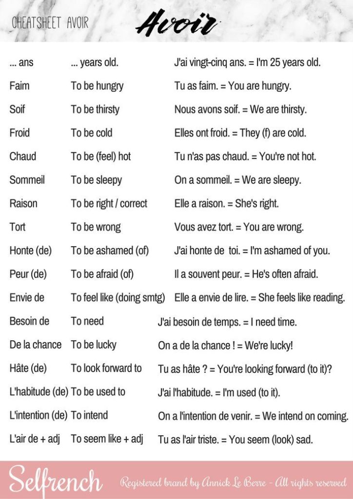 Educational infographic : CheatSheet to learn French verbs Avoir – # ...