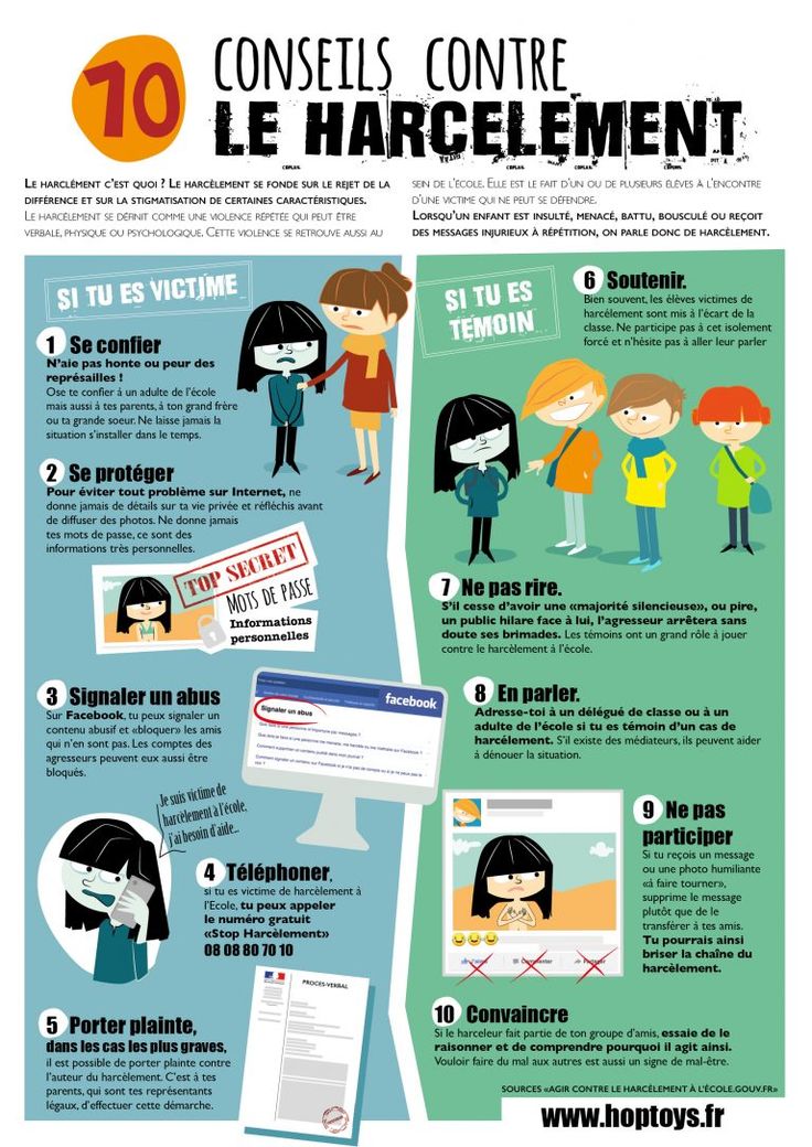 Educational infographic : 10 conseils contre le harcèlement ...